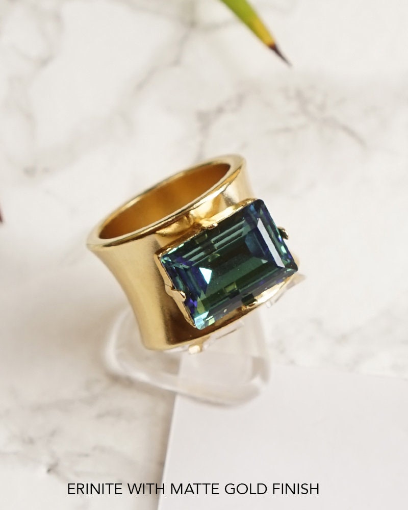 Chunky Rings for Women Emerald Cut Ring Swarovski Stone - Etsy