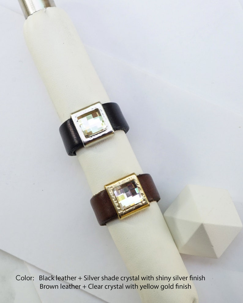 Leather Band Rings Boho Leather Ring Swarovski Ring for - Etsy