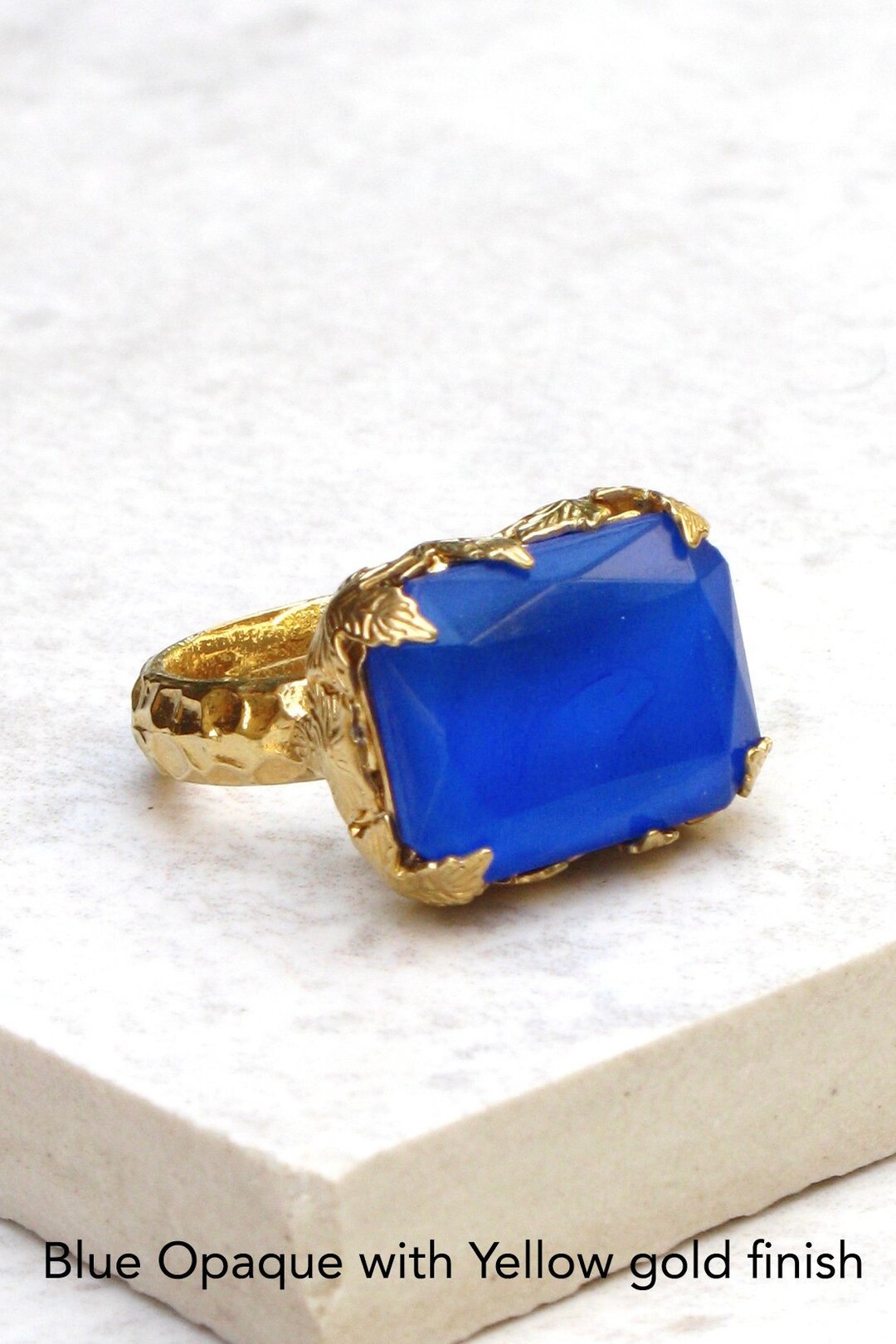 Blue Ring for Women, Octagon Rings, Blue Stone Ring Band, Gold Chunky ...