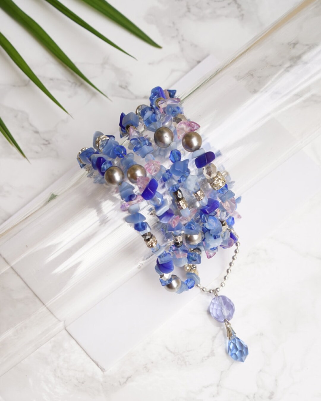 Blue Stone Bracelet for Women, Elastic Bracelet, Blue Bracelet, Mixed ...
