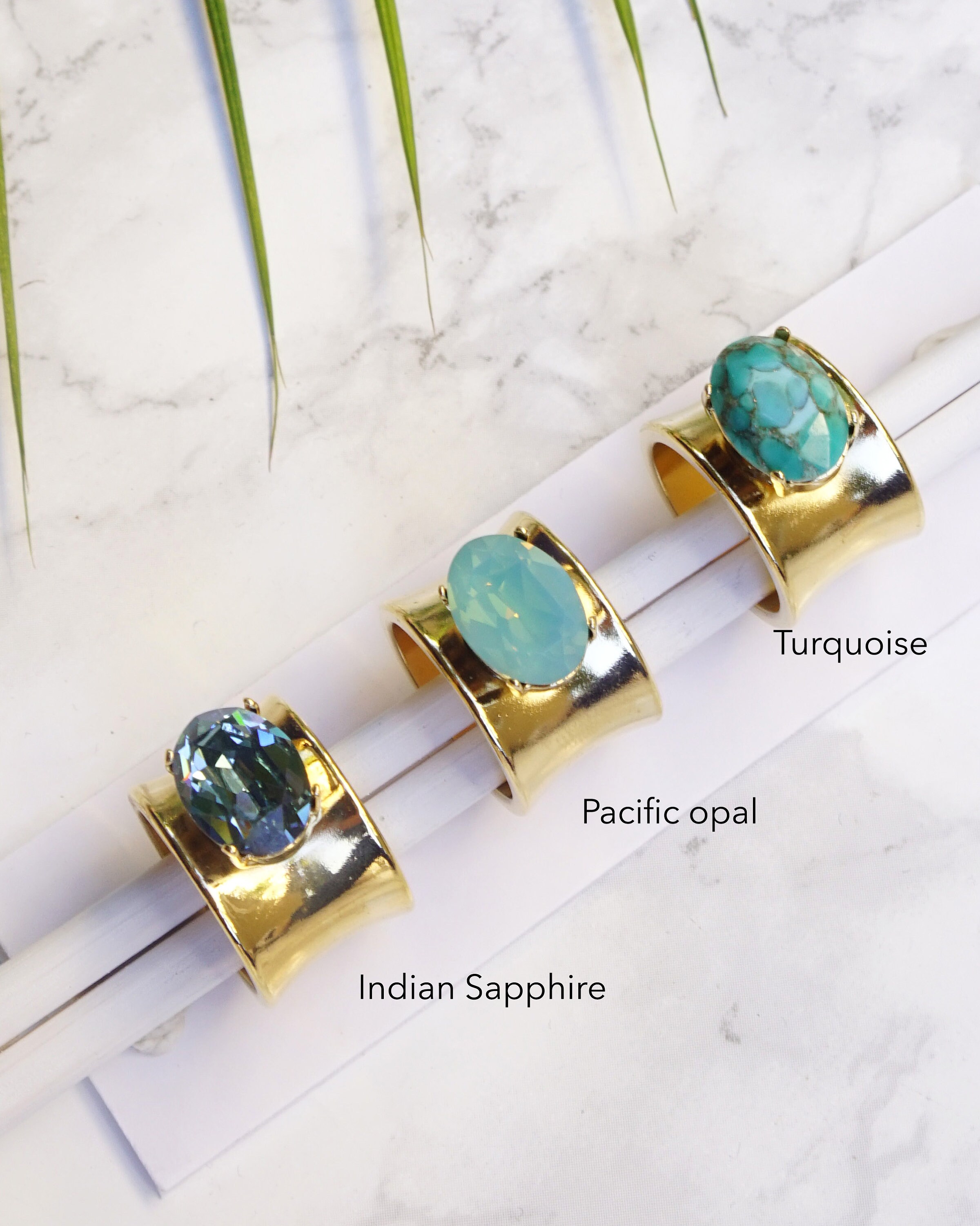 Light Blue Ring, Gold Wide Rings for Woman, Dusty Blue Jewelry, Blue ...