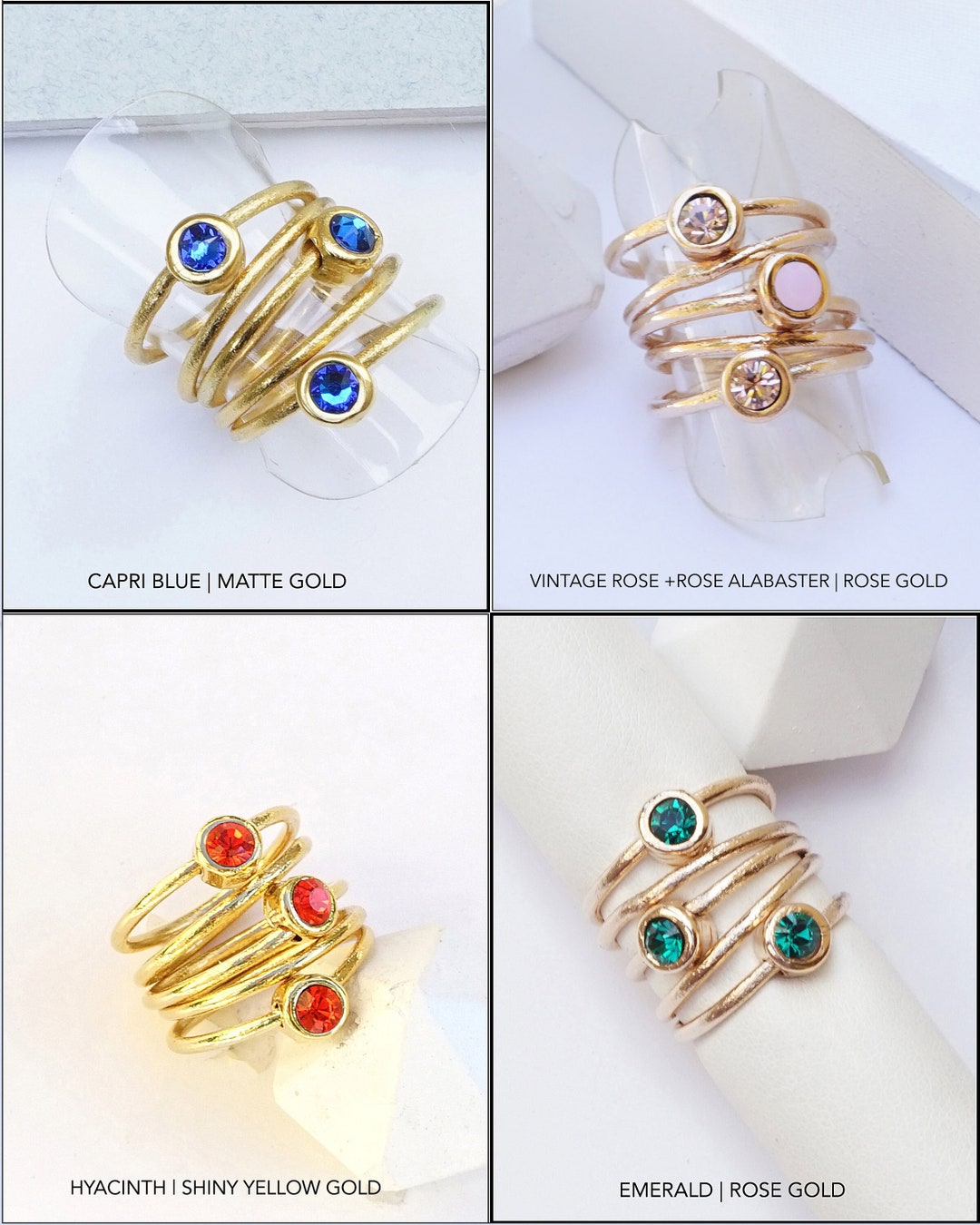 Crystal Blue Ring, Gold Stacking Ring, Sapphire Rings Women, Multi Band ...