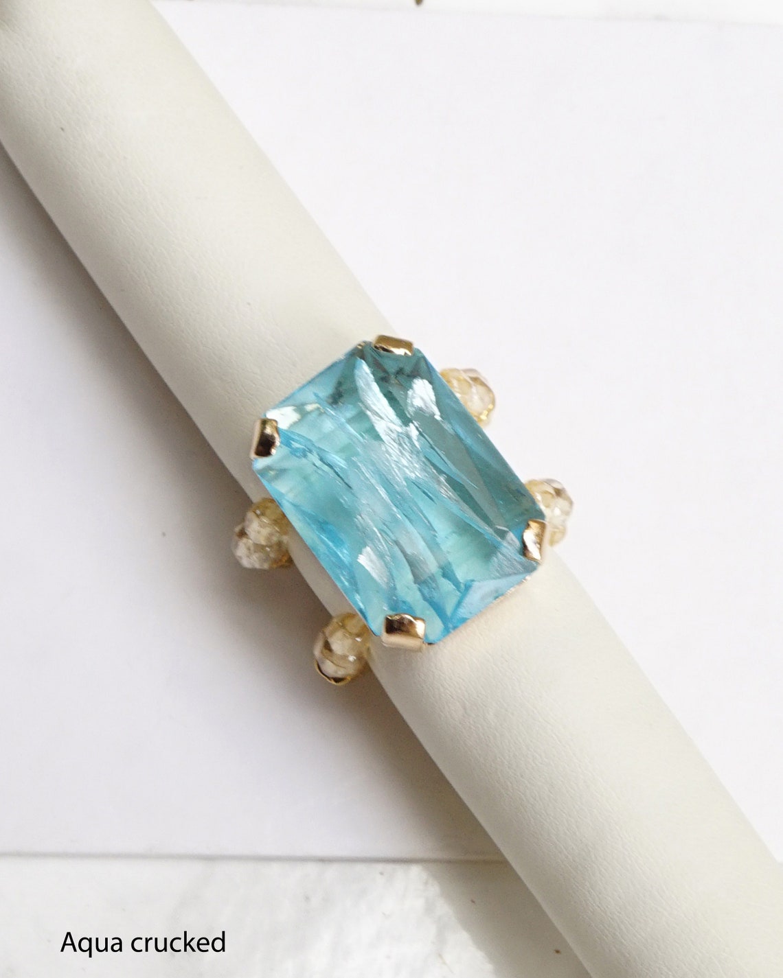 Large Aquamarine Rings Octagon Rings for Women Gold Chunky | Etsy