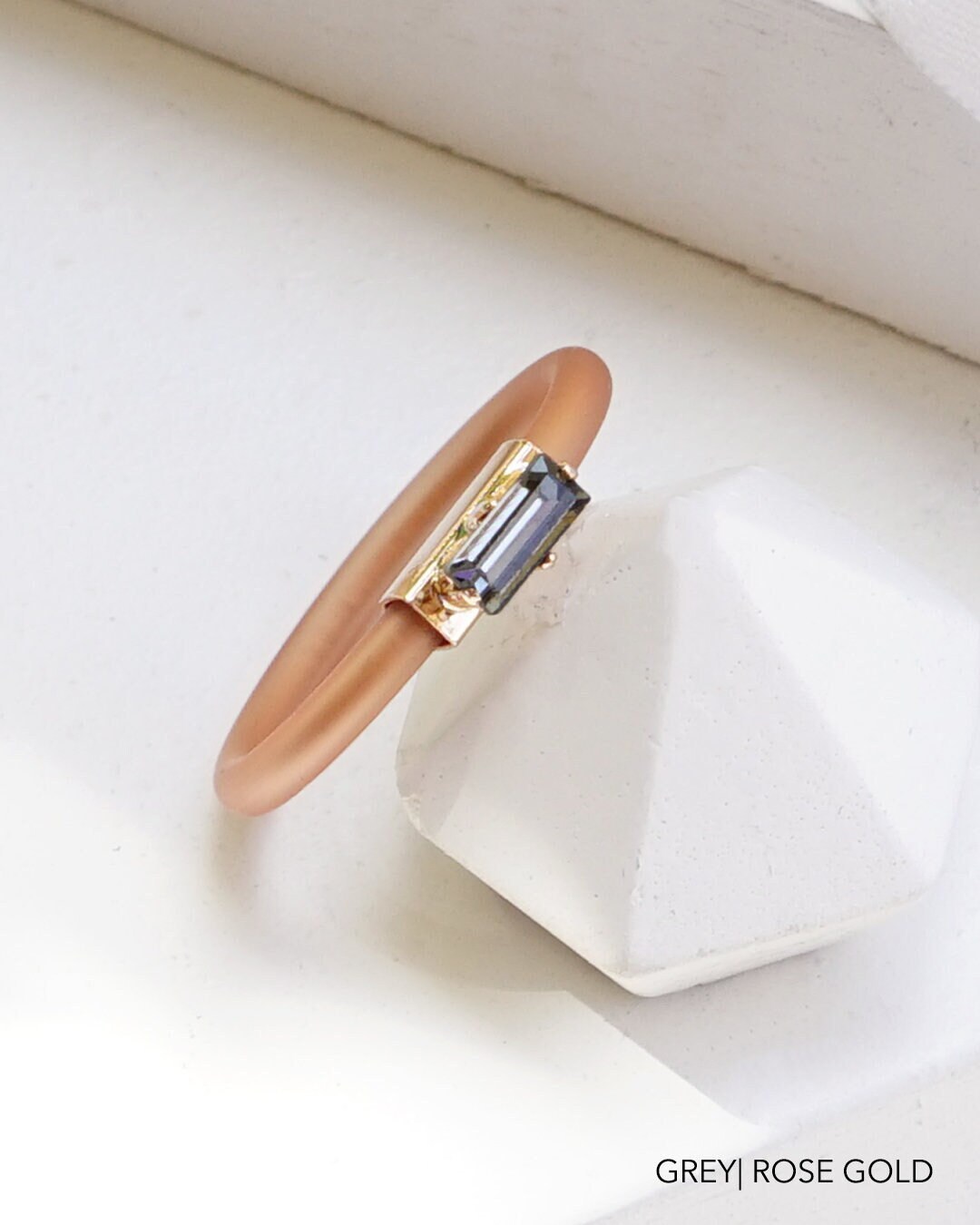 Gray Stone Ring, Engagement, Silicone Rings for Women, Rubber Ring Band ...