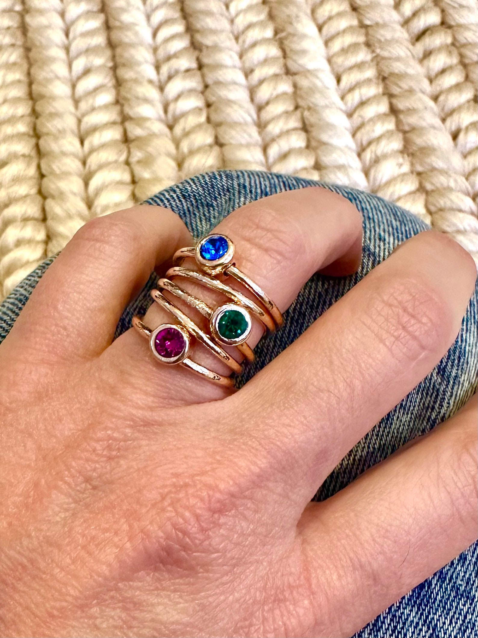Crystal Blue Ring, Gold Stacking Ring, Sapphire Rings Women, Multi Band ...