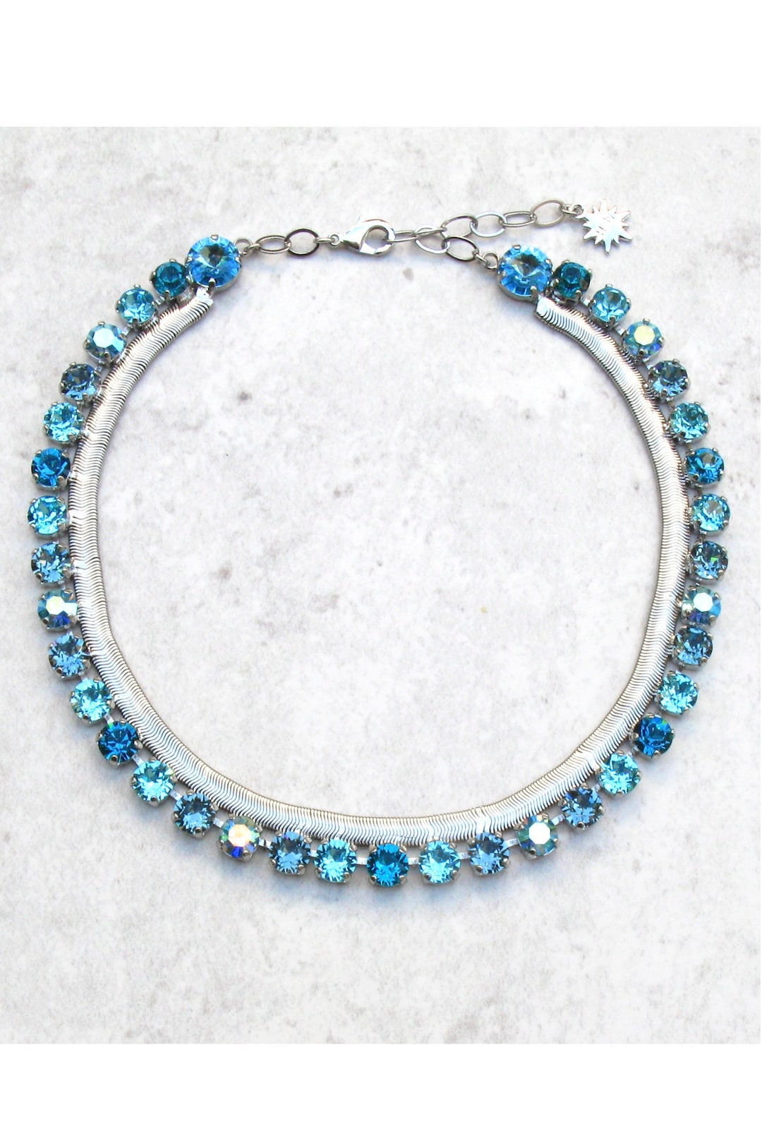 Blue Choker Necklaces, Blue Stone Necklaces, Rhinestone Crystal ...