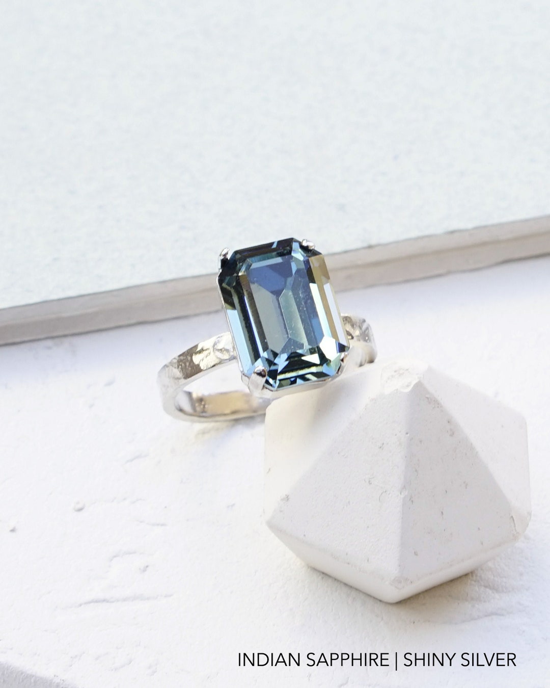 Dusty Blue Rings, Thin Silver Band Ring, Blue Engagement Ring for Women ...