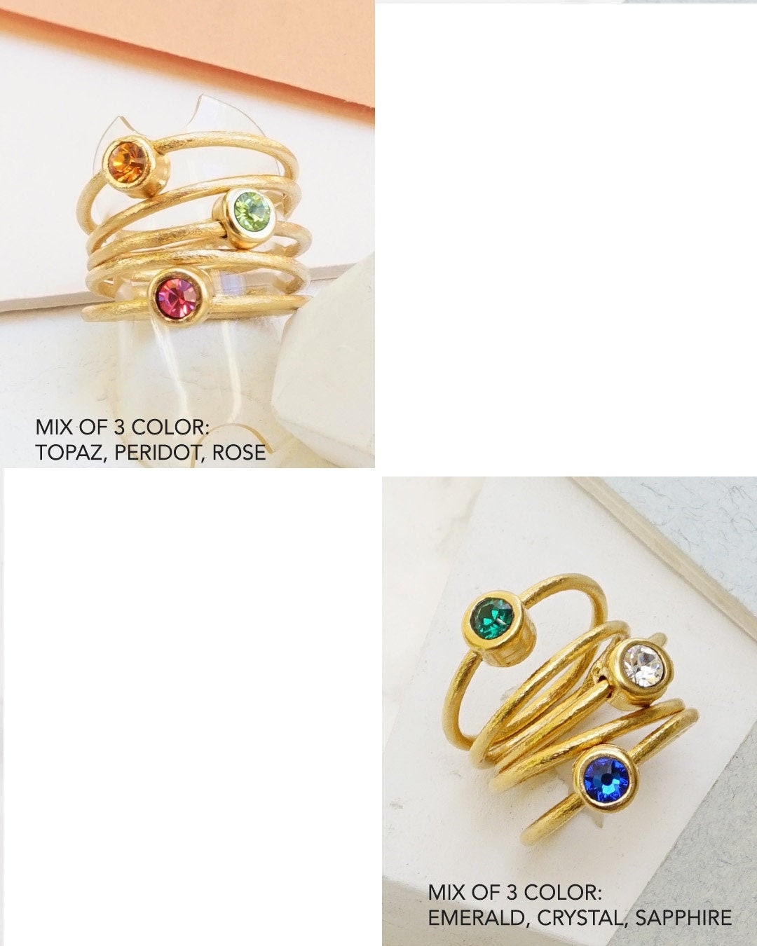 Crystal Birthstone Ring, Colorful Rings for Women, Stacking Rings Set ...