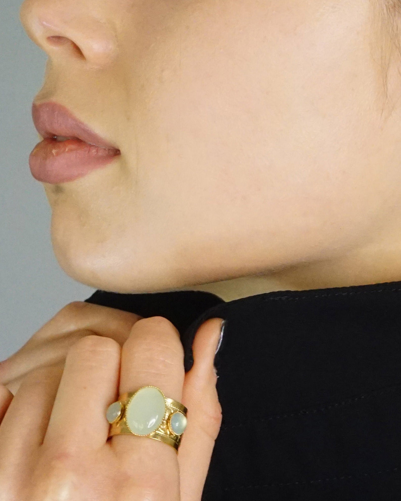 Chalcedony Rings Chalcedony Ring Band Aquamarine Rings Gold | Etsy