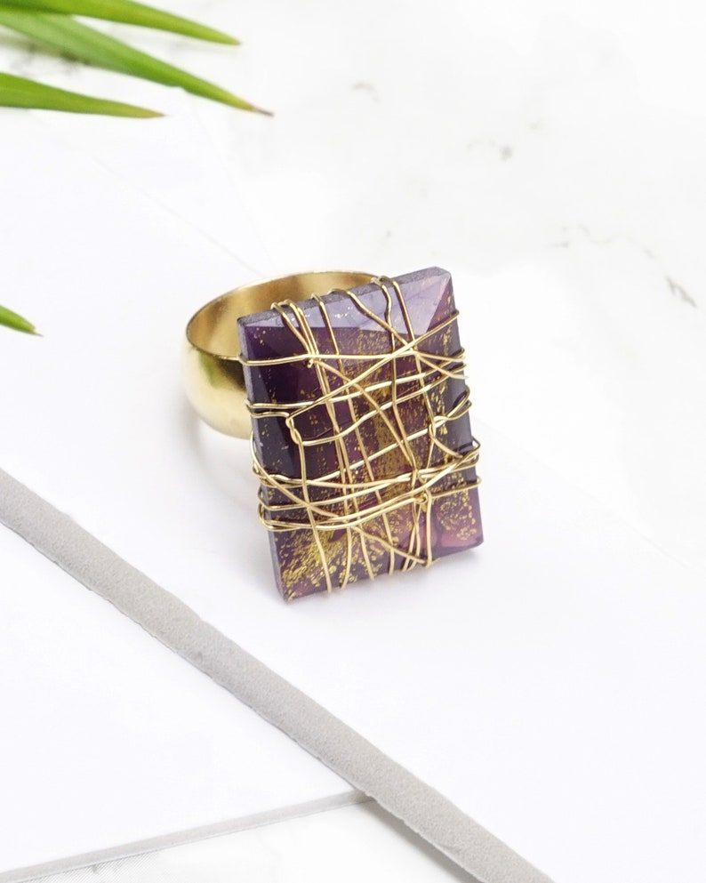 Big Stone Ring, Wire Stone Rings for Women, Wire Wrapped Ring, Blue ...