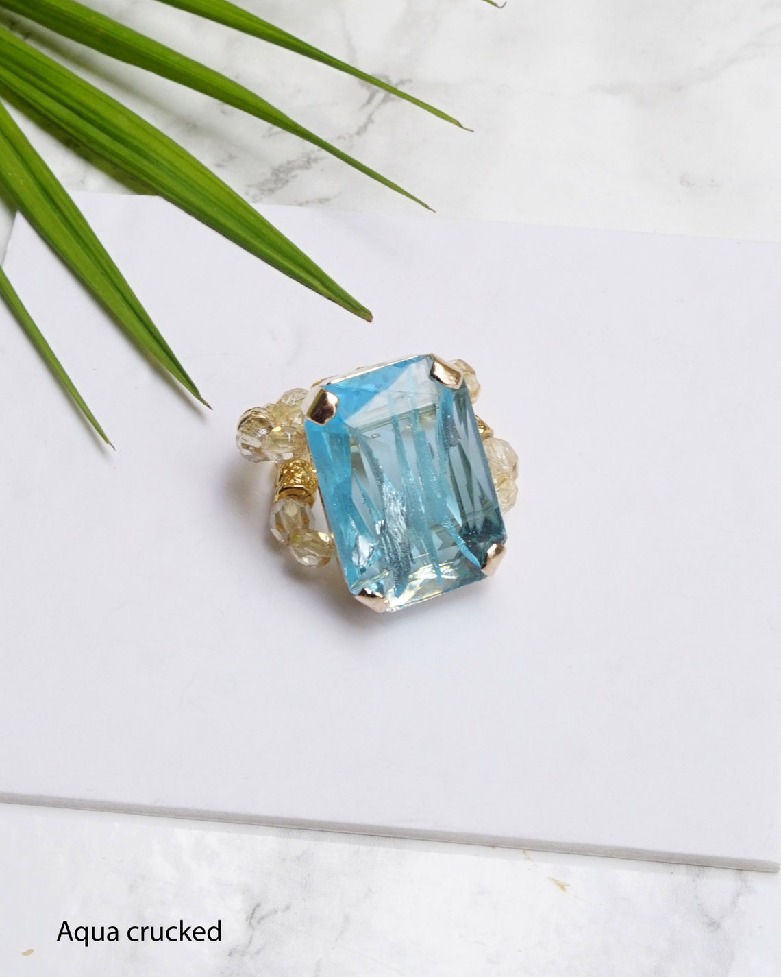 Large Aquamarine Rings Octagon Rings for Women Gold Chunky | Etsy