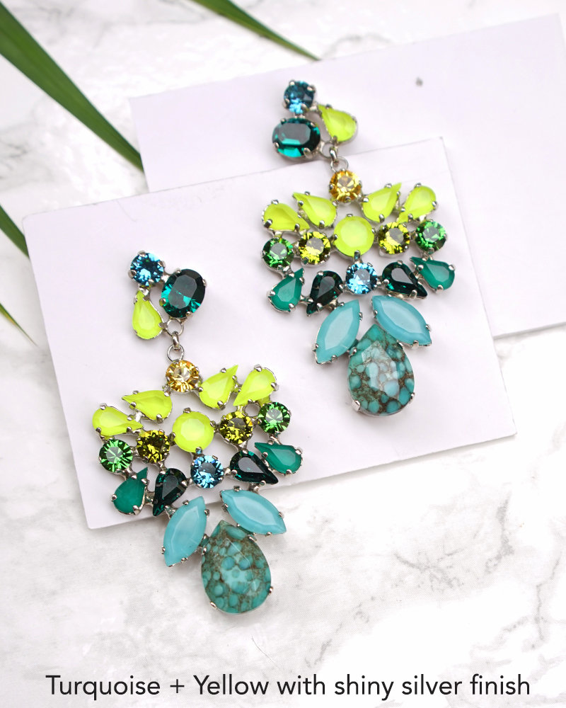 Turquoise Chandelier Earrings, Dangle Statement Earrings, Large Wedding ...