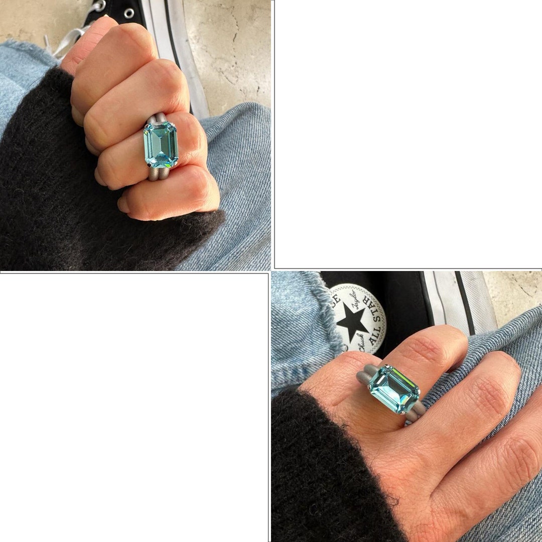 Light Blue Ring, Silicone Ring Band, Rubber Ring Band, Wide Stone Rings ...