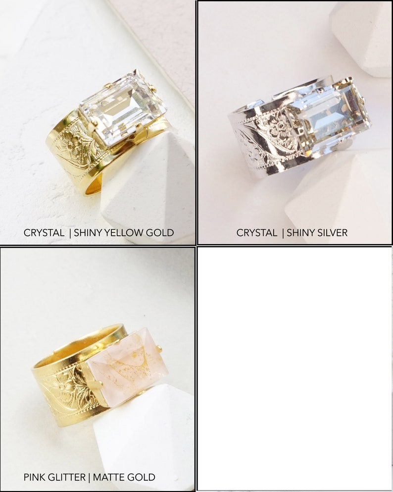 Large Rings for Women, Thick Wide Silver Ring Band, Emerald Cut Ring ...