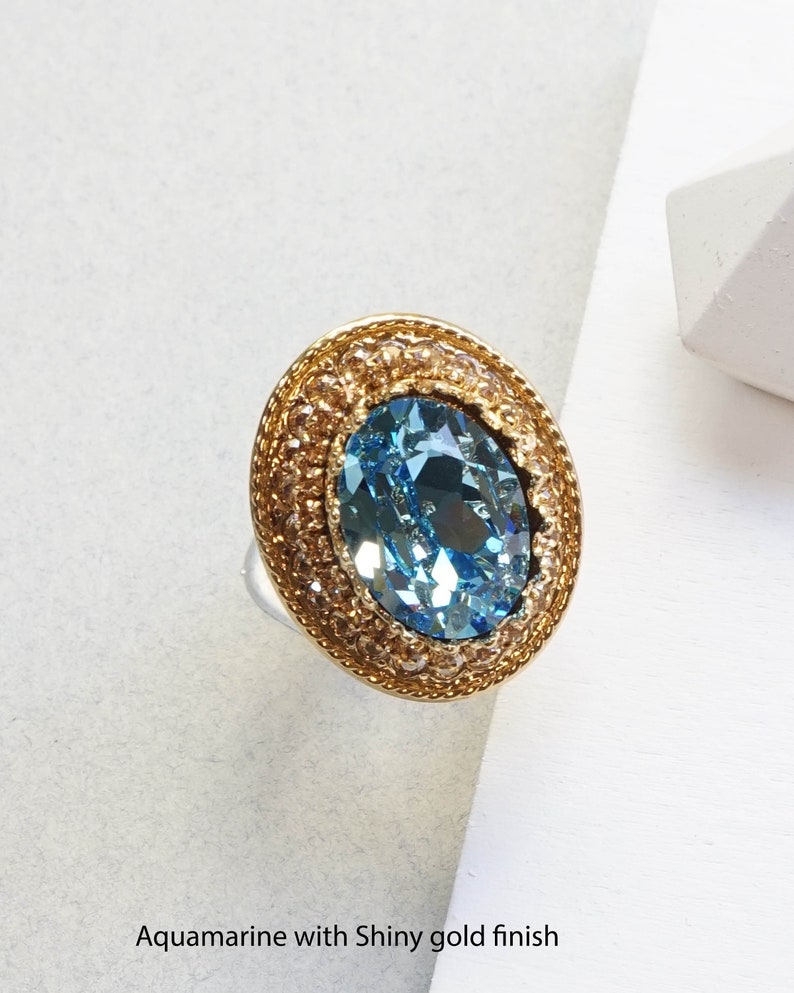 Green Cocktail Ring for Women, Emerald Rings, Gold Ring, Big Stone Ring ...