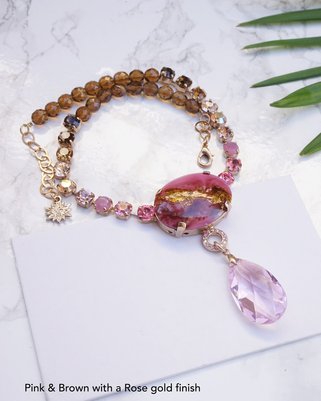 Crystal Necklace for Women, Statement Necklace, Pink Stone Necklace ...