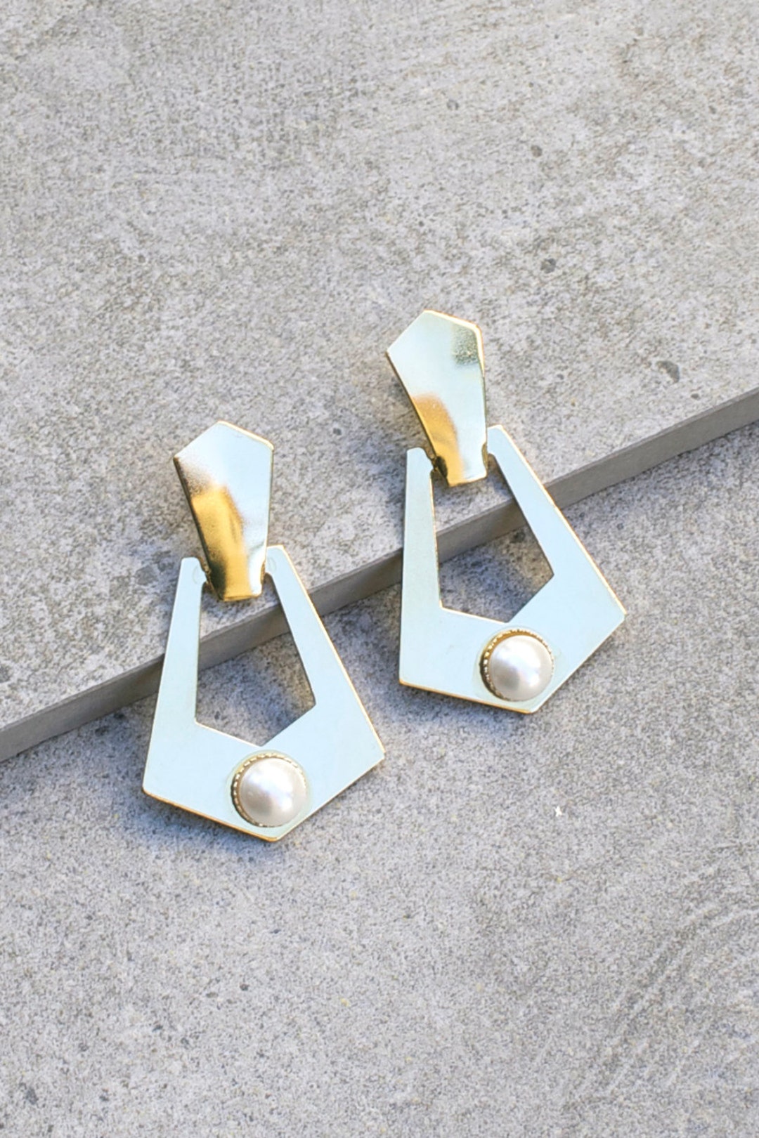 Gold Geometric Earrings, Modernist Gold Earrings, Unique Art Deco ...