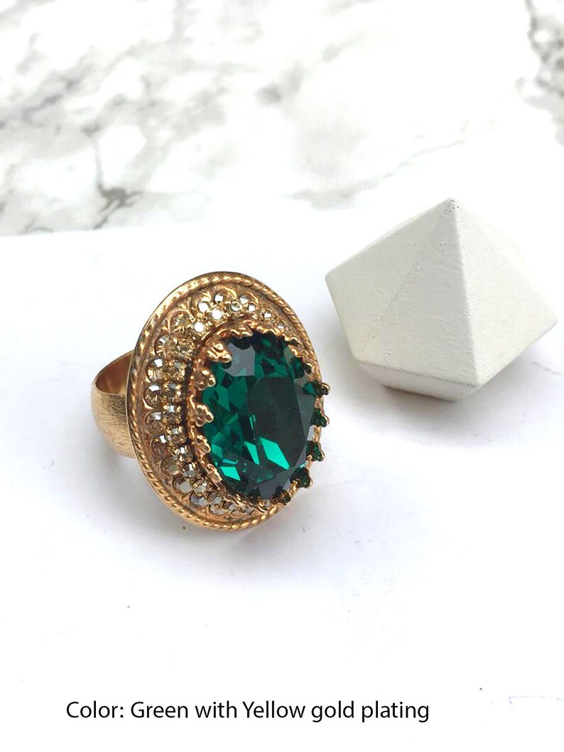 Green Cocktail Ring for Women Emerald Rings Gold Ring Big - Etsy