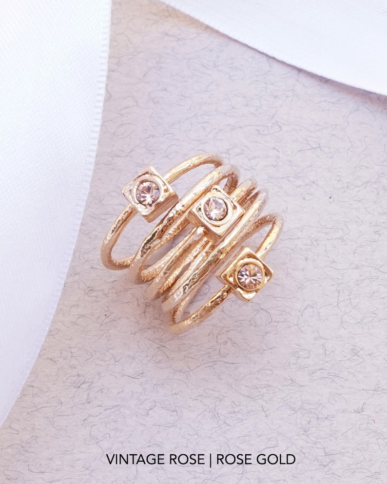 Crystal Ring Set Rose Gold Stackable Rings Swarovski Rings - Etsy