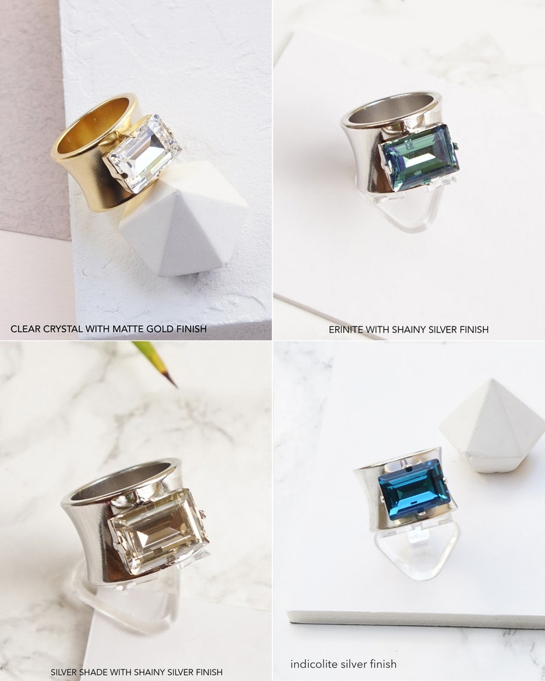 Chunky Rings for Women Emerald Cut Ring Swarovski Stone - Etsy
