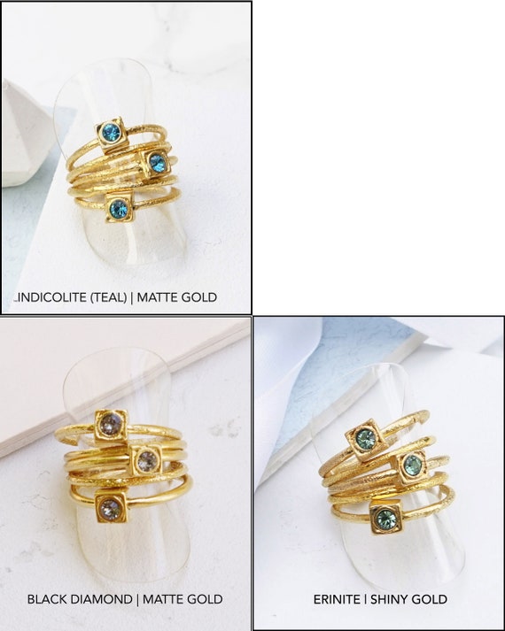 Crystal Ring Set Gold Stackable Rings Swarovski Rings for | Etsy