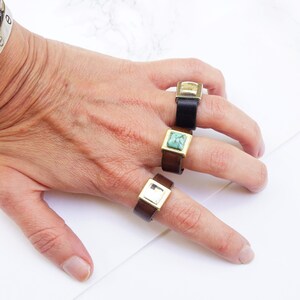 Leather Band Rings, Boho Leather Ring, Crystal Ring for Women ...