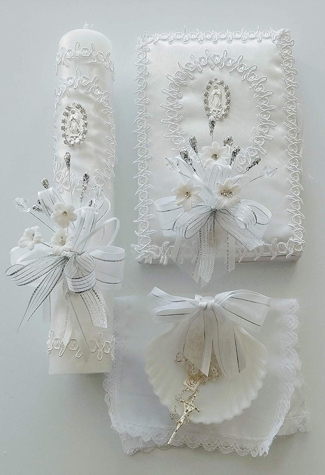 Baptism Silver Rhinestones Candle Set - Juego De Vela De Bautizo ...