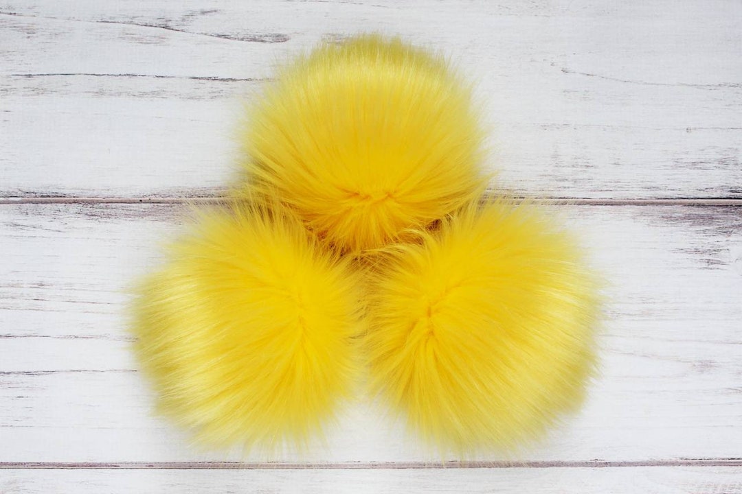 Yellow Faux Fur Pom OR DIY Square Fur Poms Poms for Beanies Fluffy Pom ...