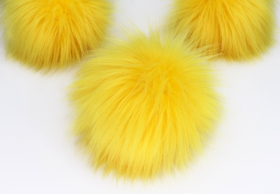 Yellow Faux Fur Pom OR DIY Square - Fur Poms - Poms for Beanies ...