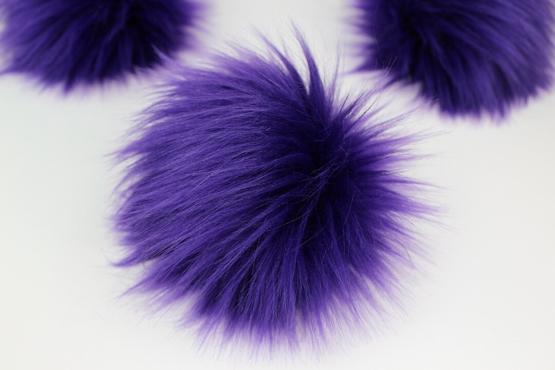 Purple Faux Fur Pom OR DIY Square - Fur Pom - Pom for Beanies - Fluffy ...
