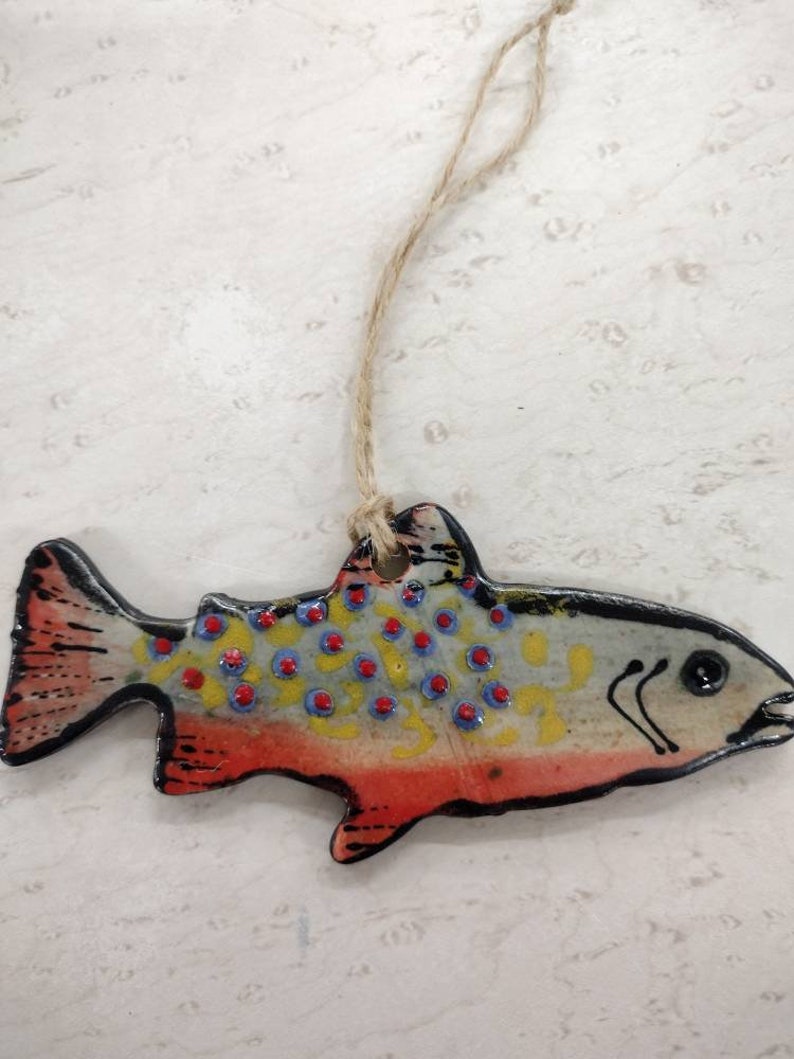 Hand Painted Brook Trout Ornament Stoneware Folkart - Etsy