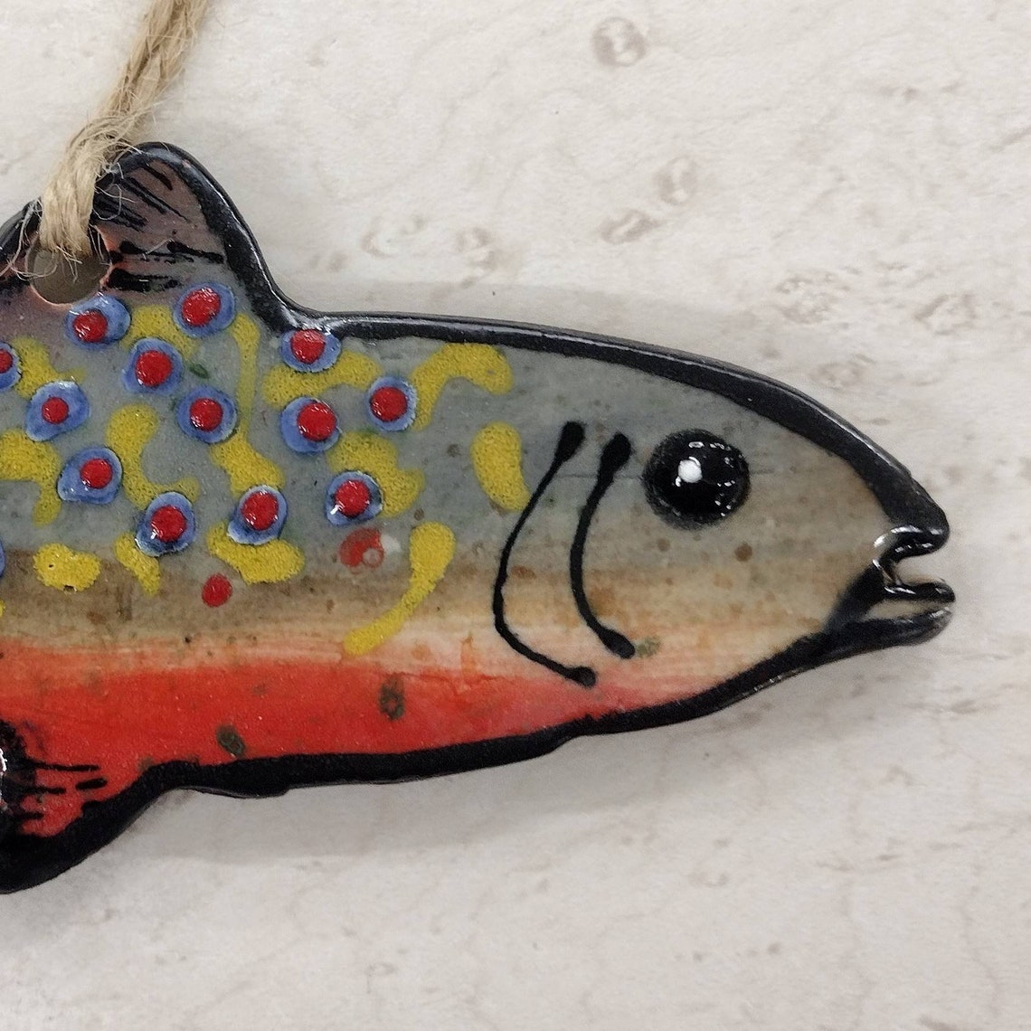 Hand Painted Brook Trout Ornament Stoneware Folkart - Etsy