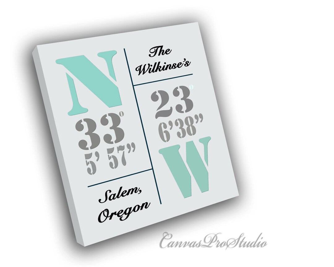 Custom Canvas, Personalized Latitude and Longitude Coordinates ...