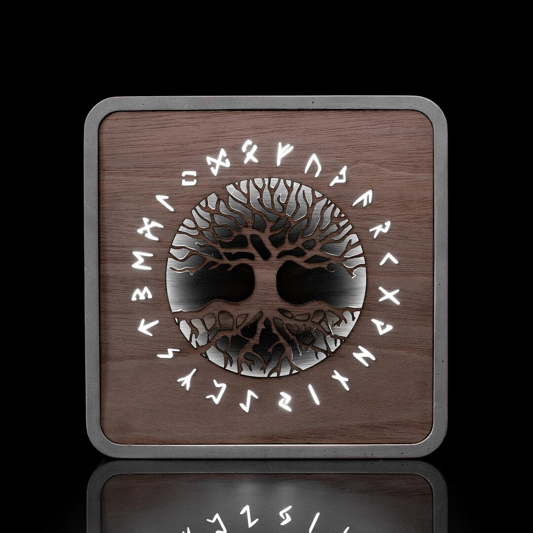 Celtic Tree of Life Runes Design LED Light Box Concrete / Wood - Etsy