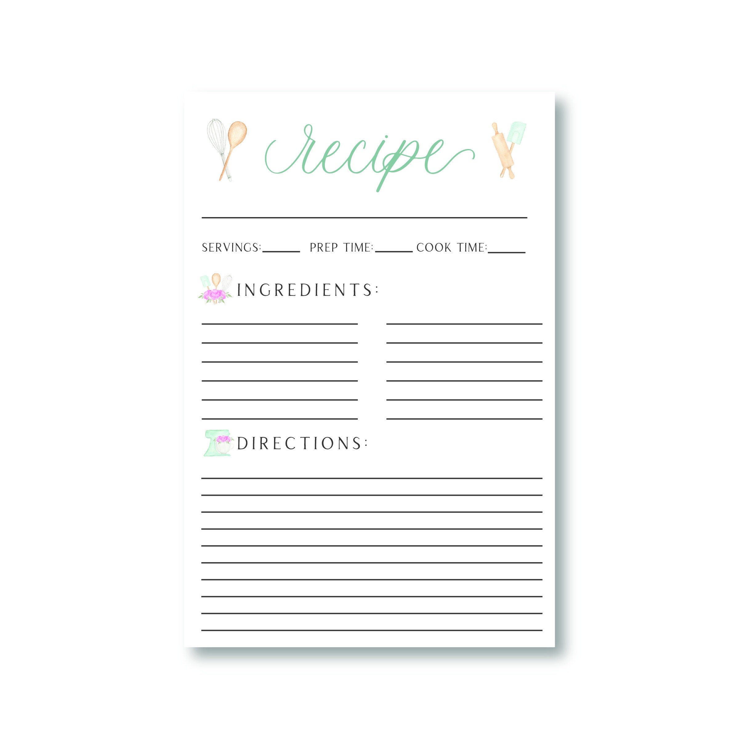 Recipe Card Printable Recipe Card Template Recipe Cards - Etsy