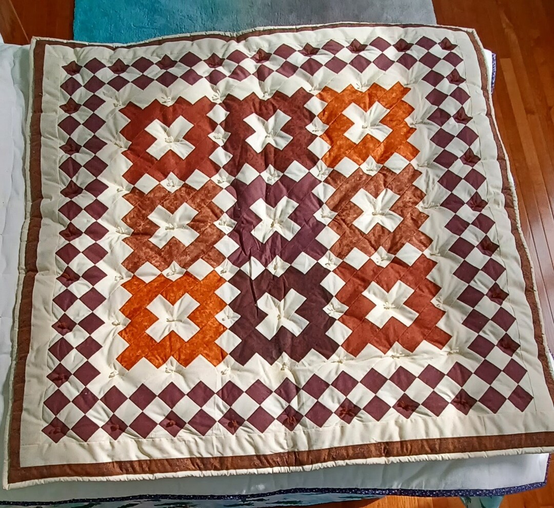 Vintage Handmade Square & Cross Pattern Quilt - Etsy
