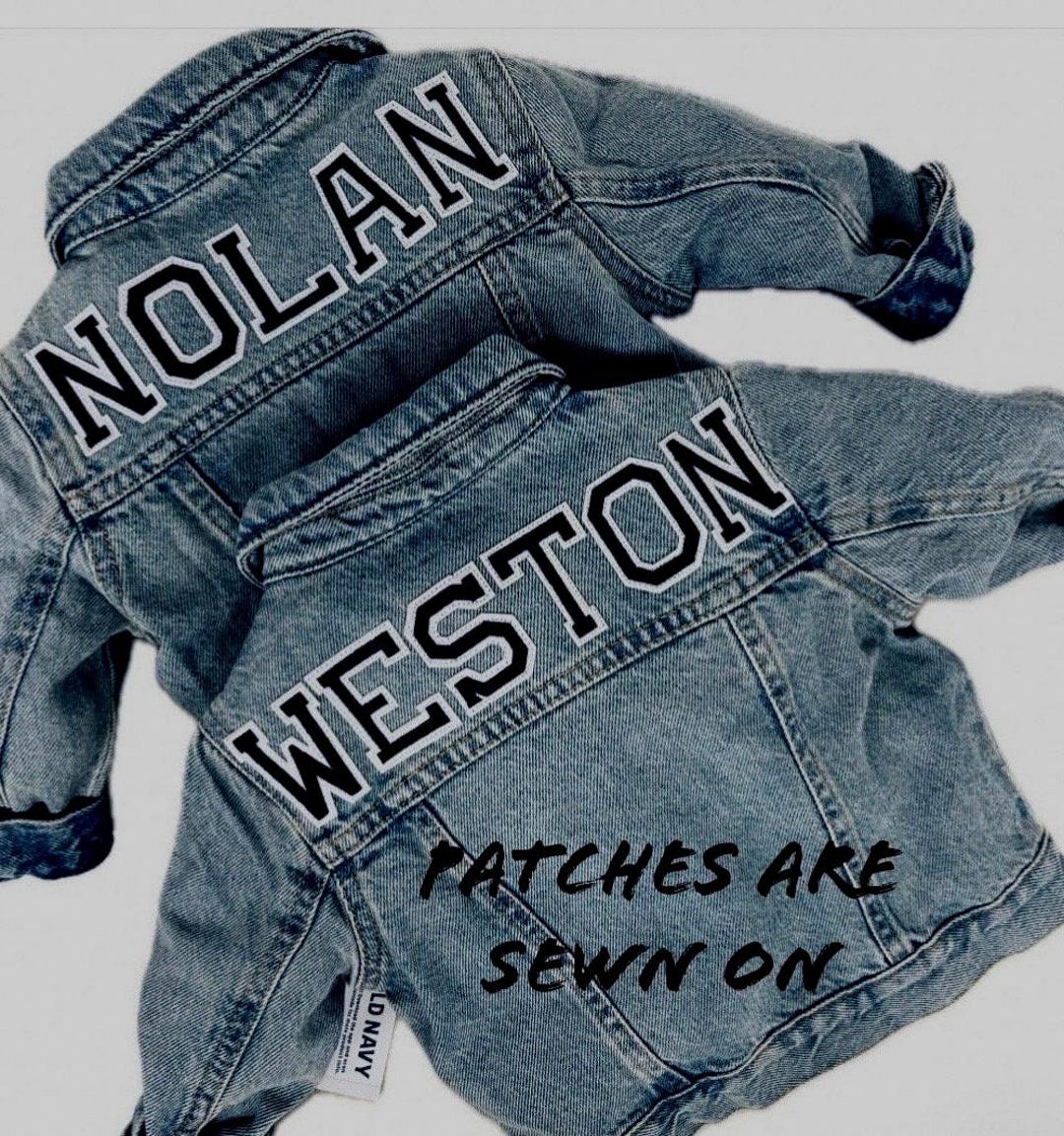 Personalized Denim Jean Jacket Sewn on Boys Varsity Letter Patch With ...