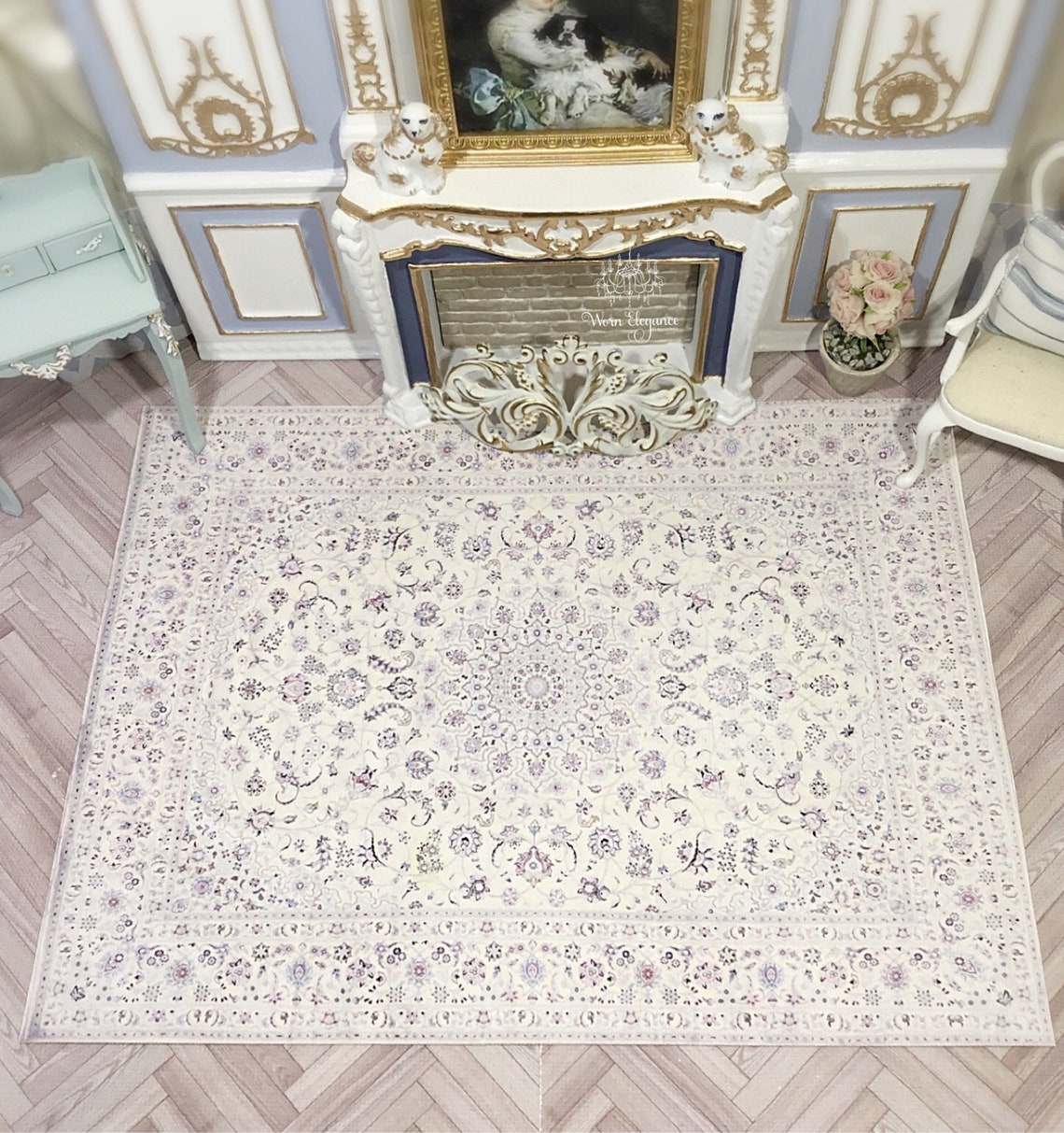 Dollhouse Rug 10 1:12 NEW Ivory With Blues and Blush | Etsy