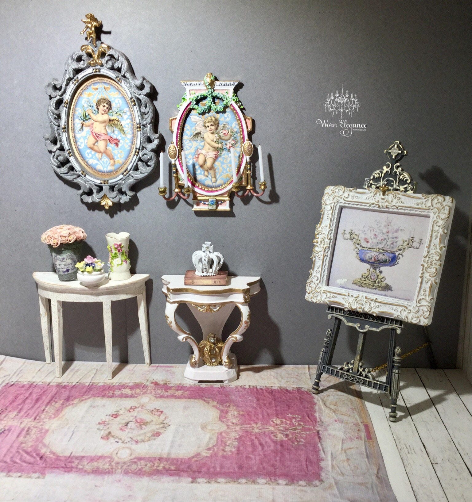 Dollhouse Miniature Rococo Style Angel Picture, 1:12, Ornate Frame with ...