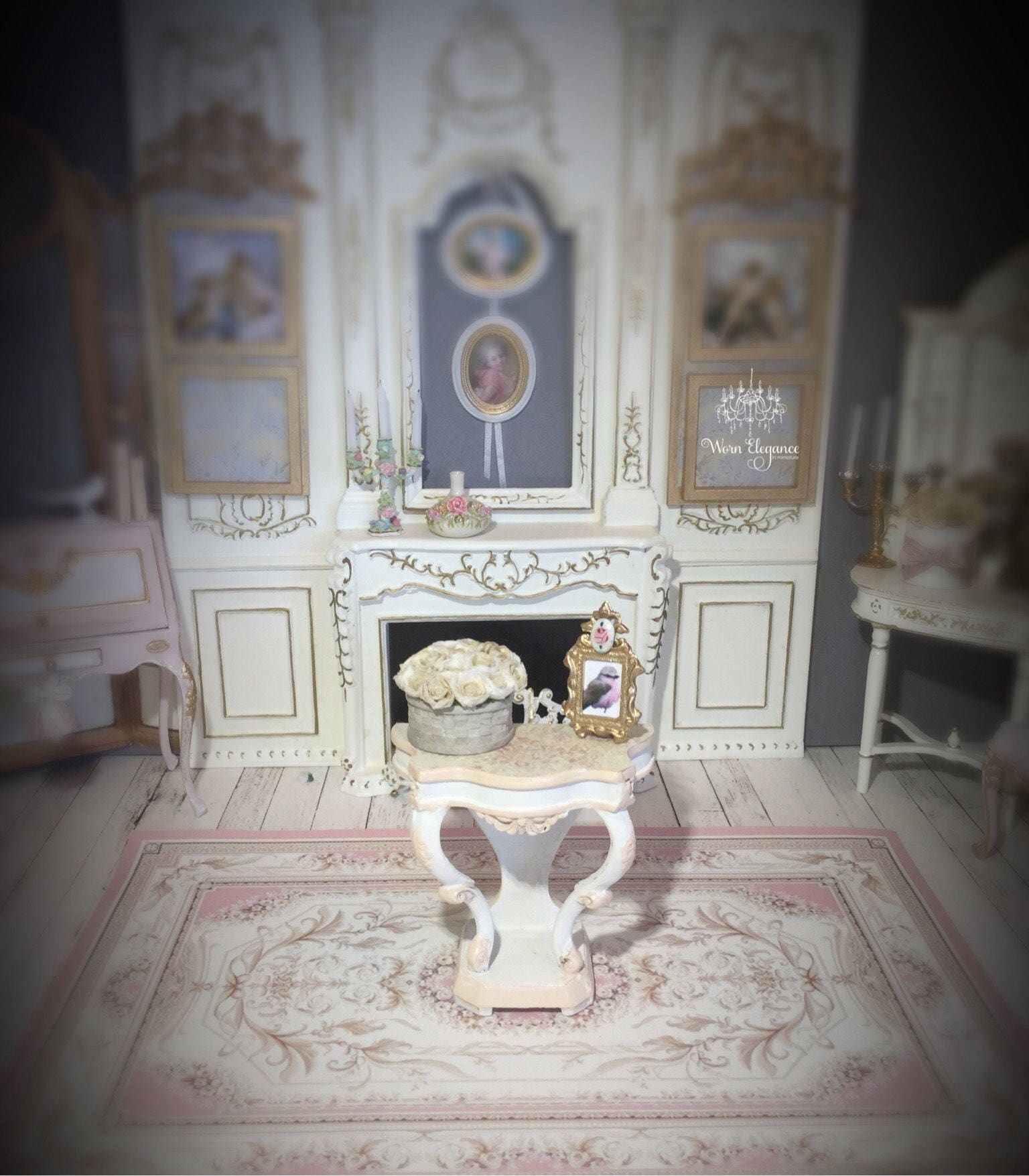 Dollhouse Miniature Rug #52, 1:12, Light Pink, Ivory and Tan, Floor Rug ...