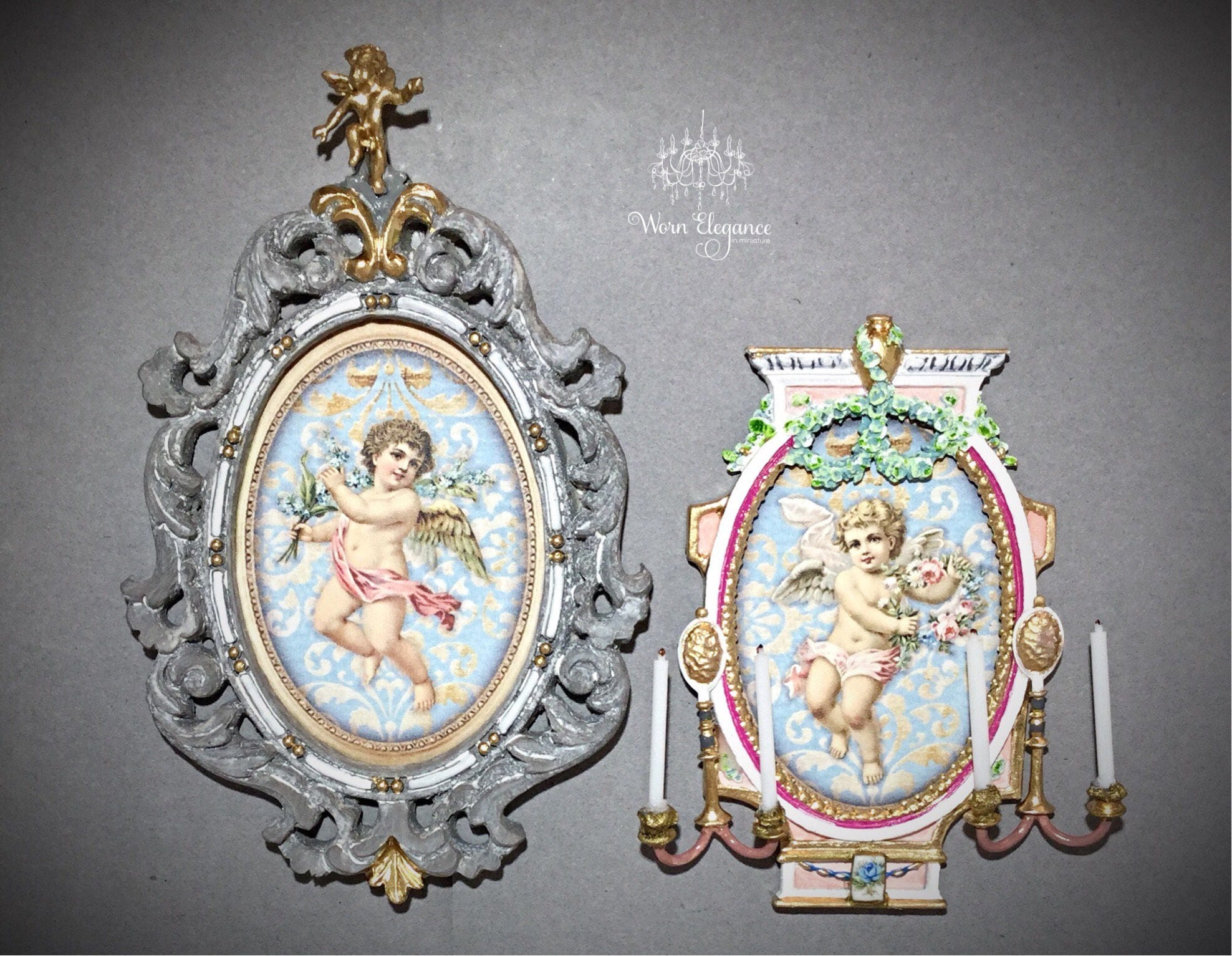 Dollhouse Miniature Rococo Style Angel Picture, 1:12, Ornate Frame with ...