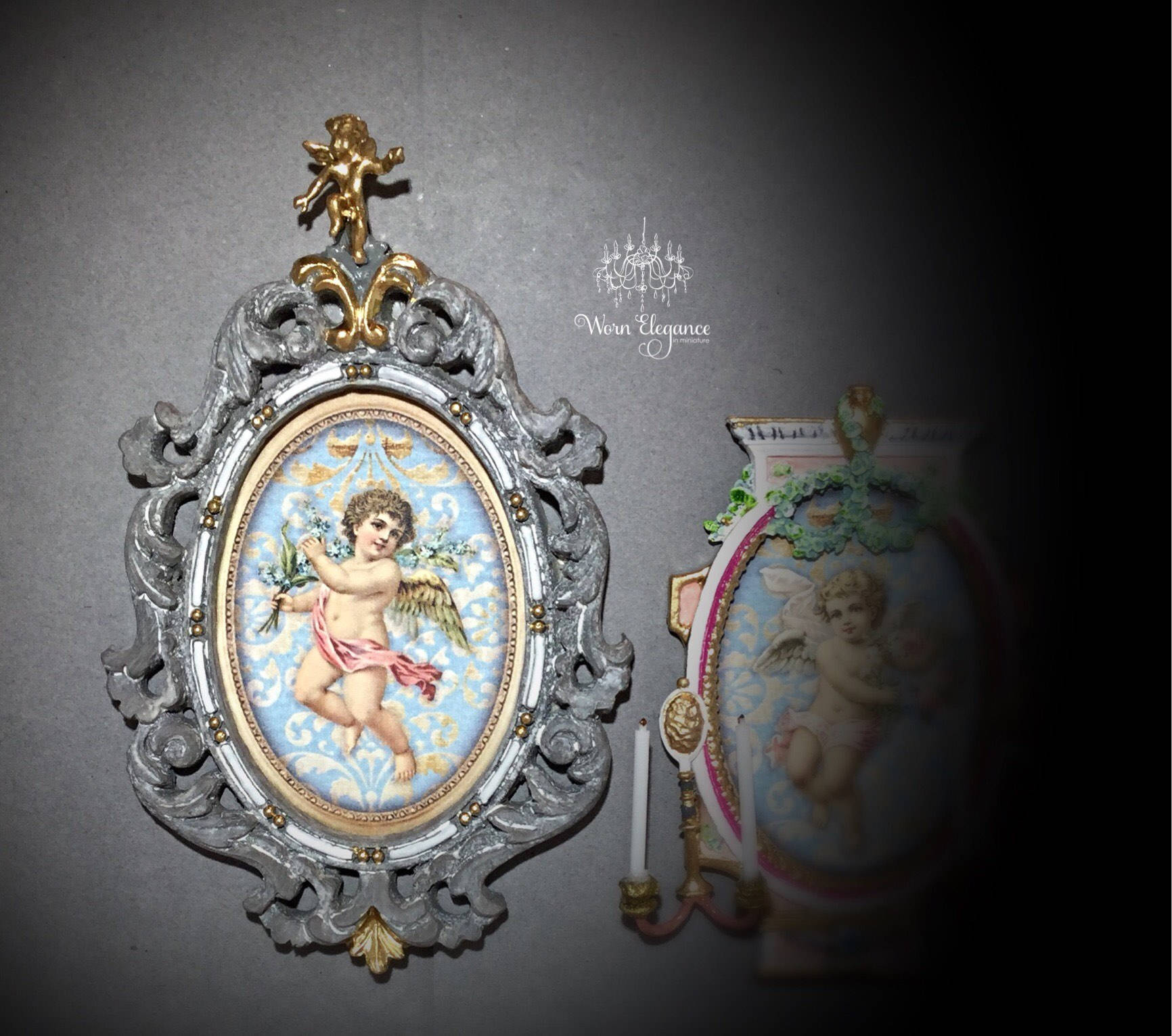 Dollhouse Miniature Rococo Style Angel Picture, 1:12, Ornate Frame with ...