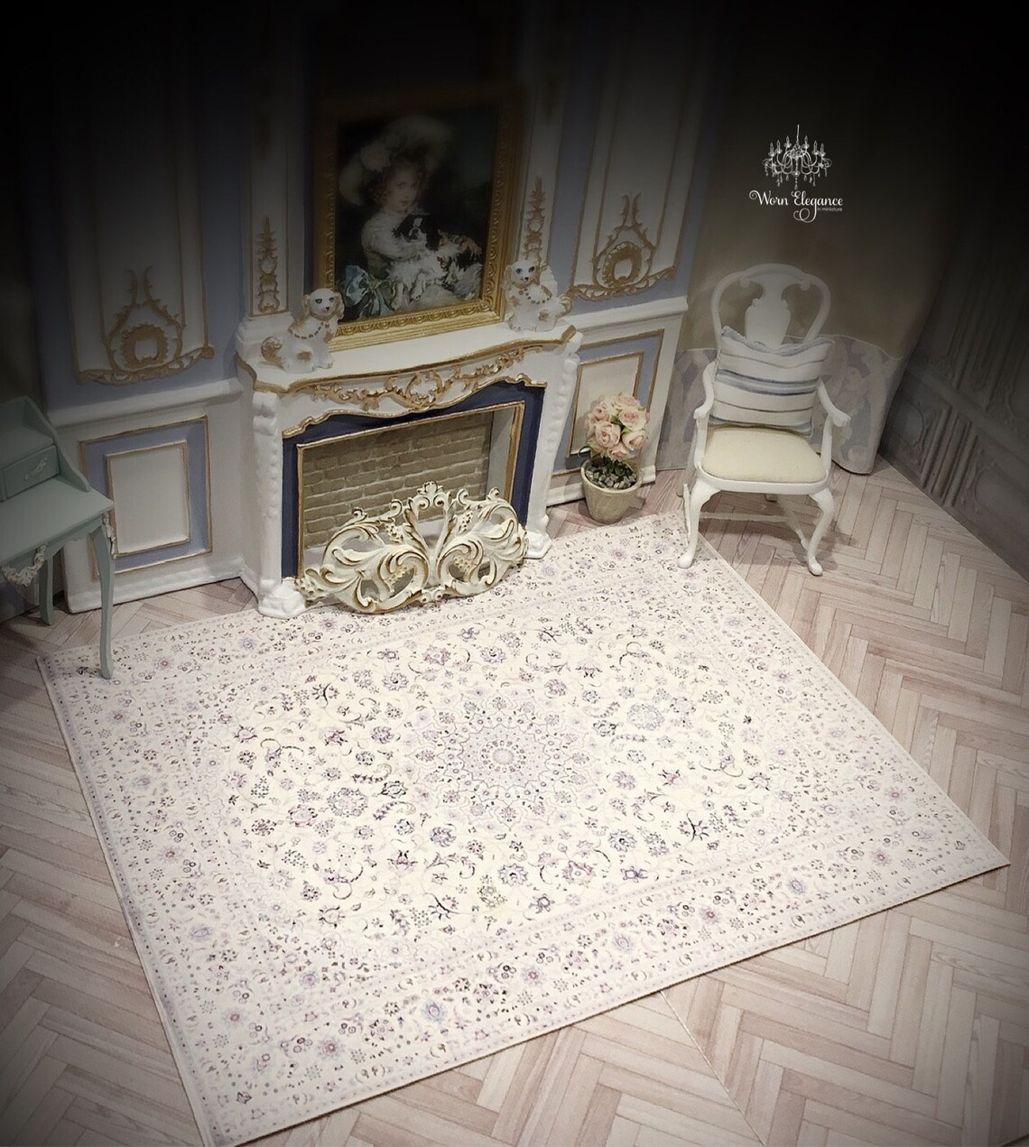 Dollhouse Rug 10 1:12 NEW Ivory With Blues and Blush | Etsy