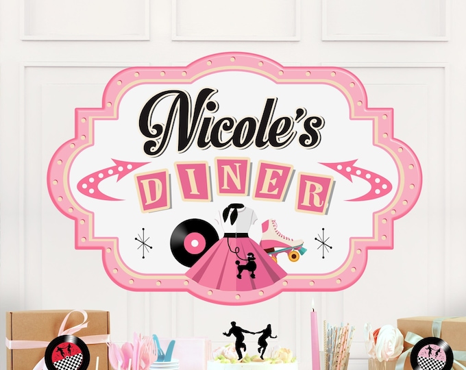 1950's Diner Birthday Party Sign, Printable Sock Hop Welcome Sign ...