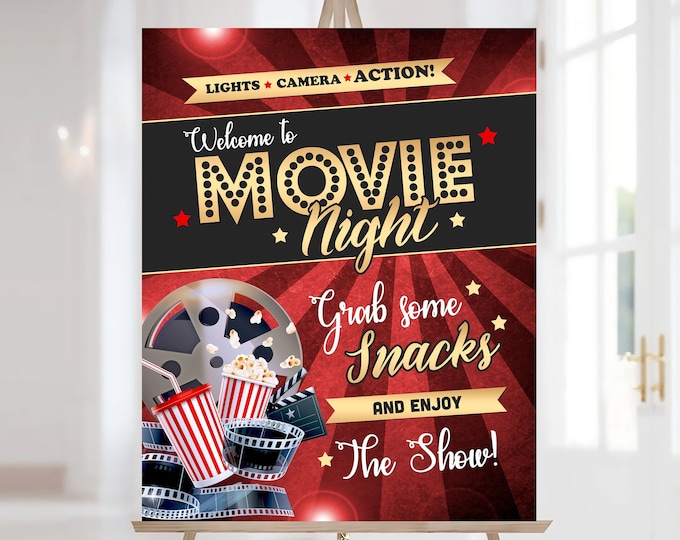 Movie Night Welcome Sign, Movie Party Decorations, Girl's Movie Night ...