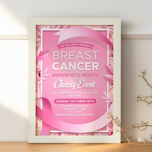 Breast Cancer Awareness Flyer, Printable Pink Ribbon Poster ...
