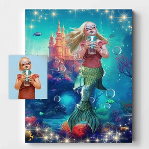 Custom Mermaid Portrait From Photo, Digital Mermaid Photo Gift, Photo ...
