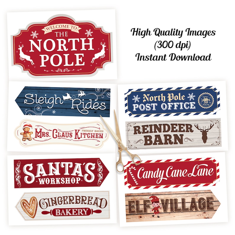 North Pole Directional Signs, Printable Christmas Party Decorations ...