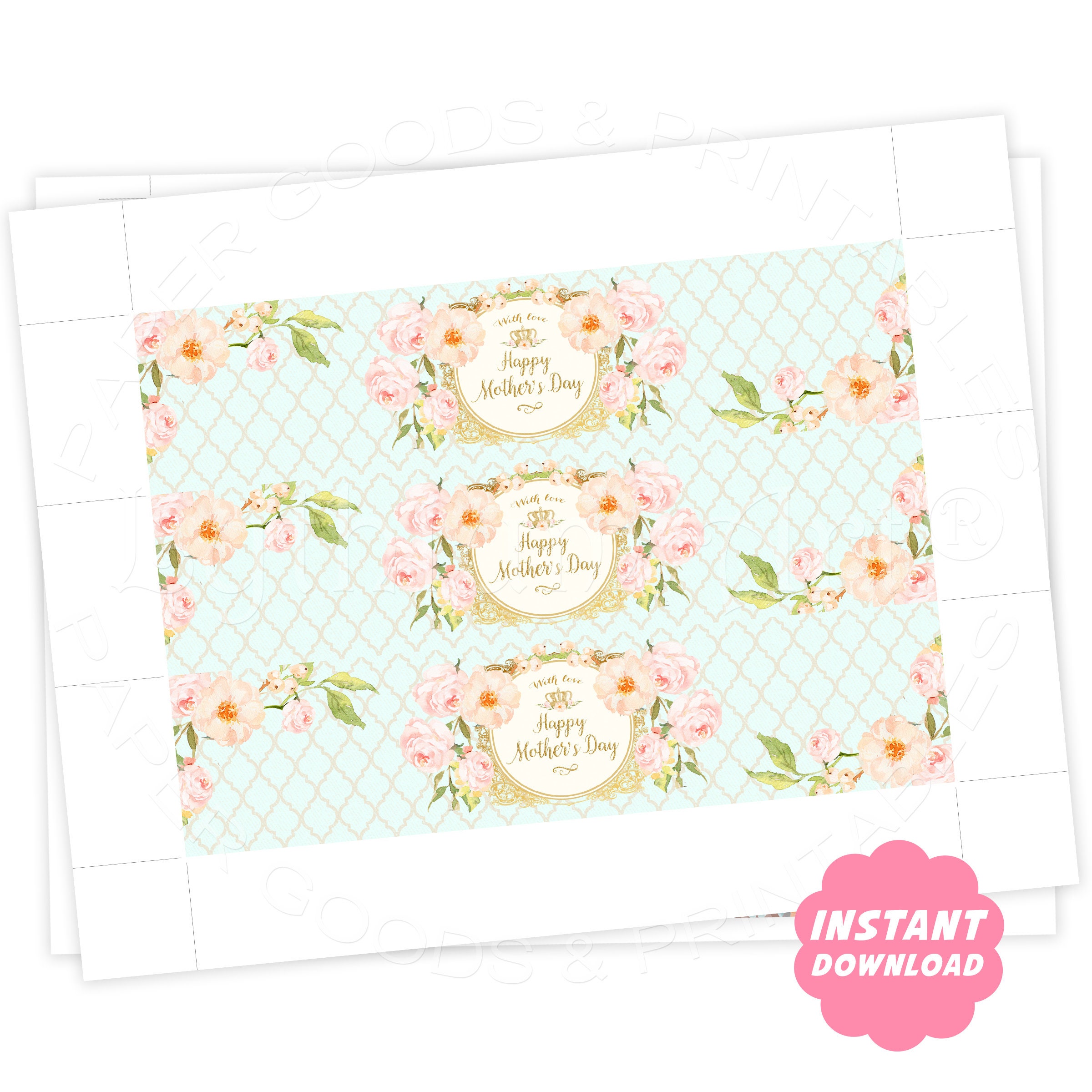 Mothers Day Water Bottle Labels, INSTANT DOWNLOAD, Printable Happy ...