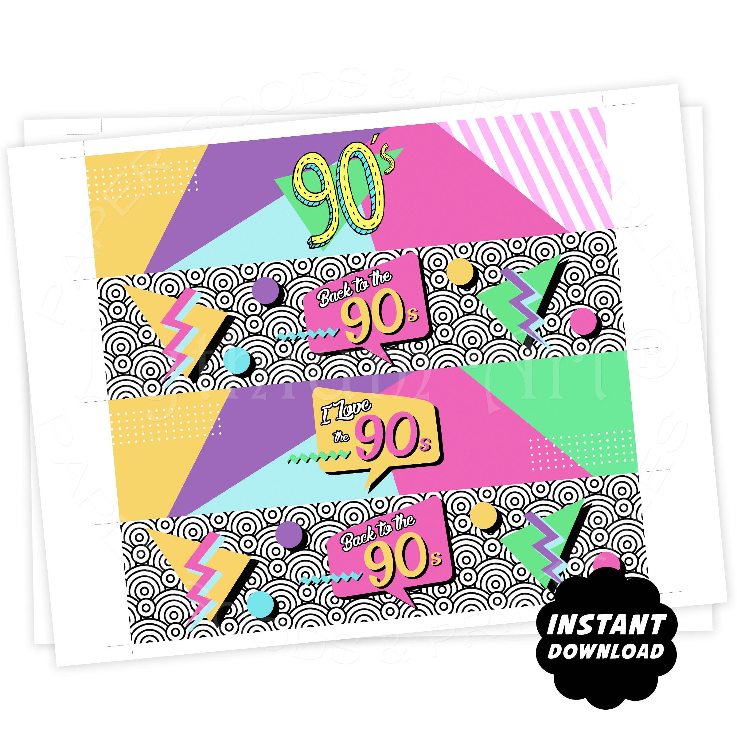 90s Party Water Bottle Labels Instant Download 90s Birthday - Etsy España